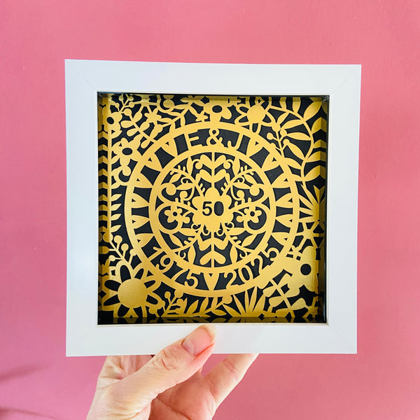 NEW Framed Golden Wedding Paper Cut – www.carolinerees.co.uk