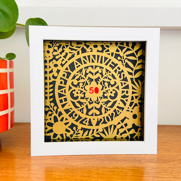 NEW Framed Golden Wedding Paper Cut – www.carolinerees.co.uk